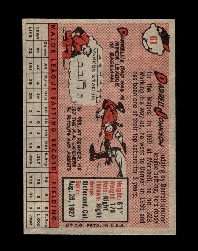 1958 Topps Set-Break # 61 Darrell Johnson VG-VGEX *GMCARDS* | eBay