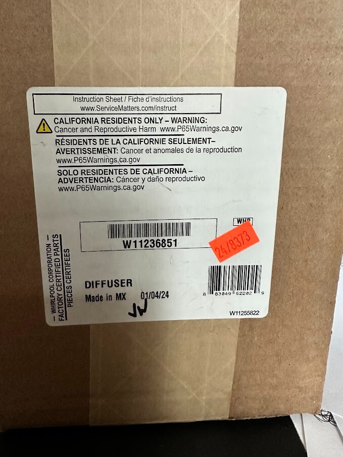WHIRLPOOL DIFFUSER W11236851/GENUINE PART/BRAND NEW | eBay