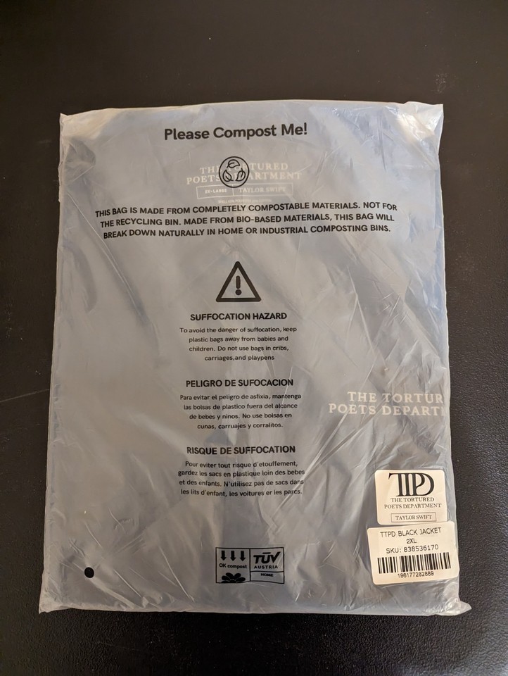 NEW 2XL Taylor Swift The Tortured Poets Department TTPD Black Jacket ...