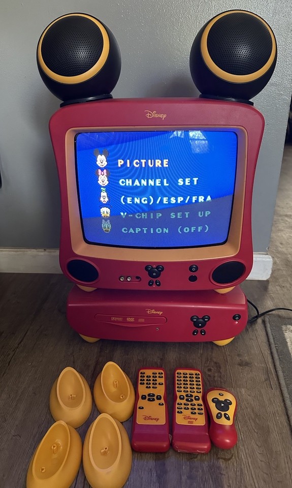 Disney Mickey Mouse 13" Color TV + DVD Player 3 Remotes Tested Works ...