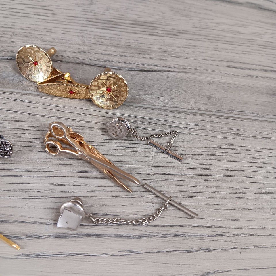 Vintage Hunting Fishing Sportsman Tie Clasps Pins Gold & Silver Tone ...