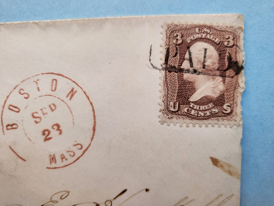 stamp postal history cover 1860s US Sc# 65 Brown Paid BOSTON CDS Otis ...