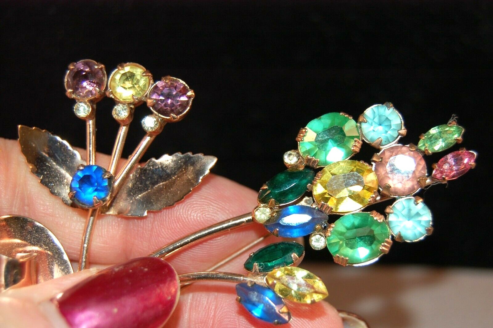 Vintage Coro Craft Sterling Silver Large Rhinestone Stylized Floral ...