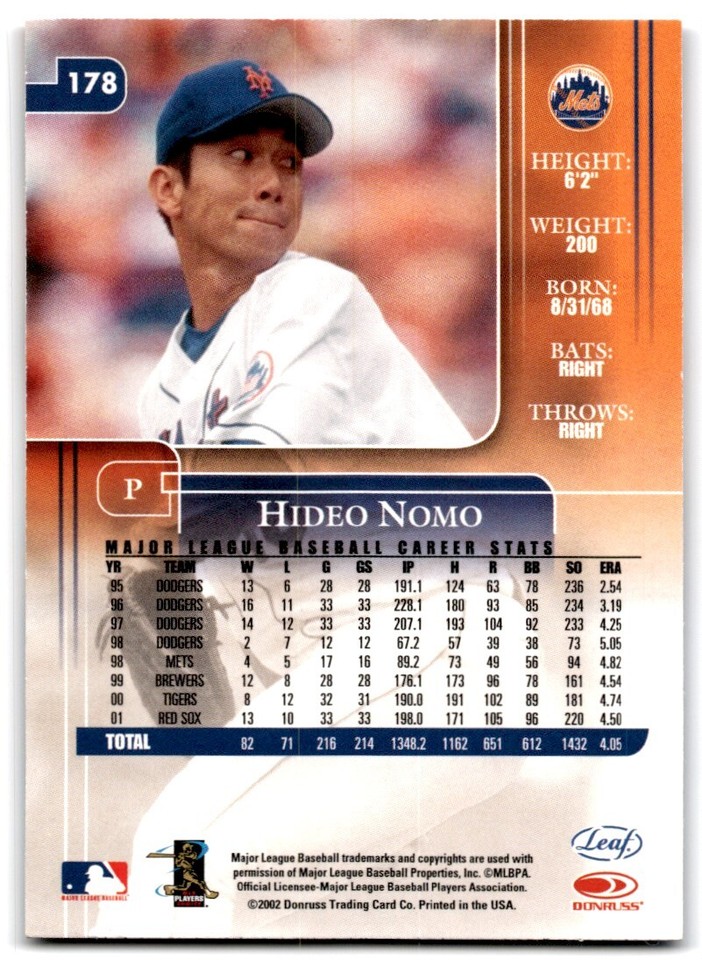 2002 Leaf Rookies & Stars Hideo Nomo New York Mets #178 | eBay
