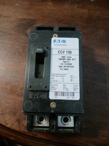 USED Eaton CCV2200 200 Amp Double Pole Main Bolt-On Circuit Breaker ...