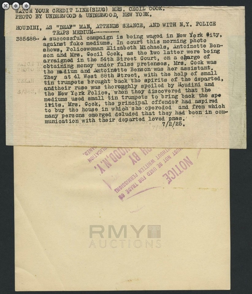 1926 "Fake Mediums Booked New York Jail", w/Early Female Undercover Cop ...