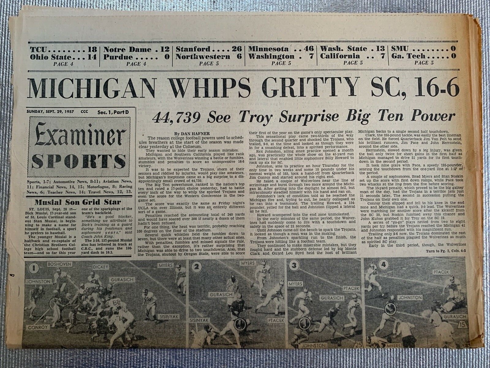 USC Trojans 9/29/1957 Los Angeles Examiner newspaper vs Michigan ...
