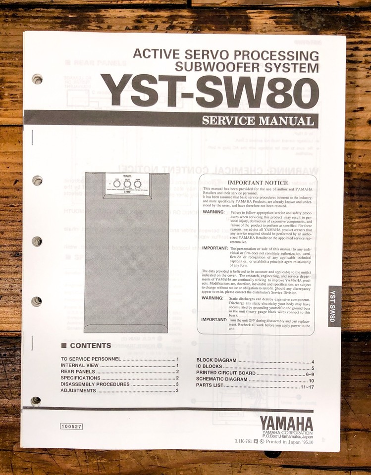 Yamaha YST-SW80 Subwoofer / Speaker Service Manual *Original* | eBay