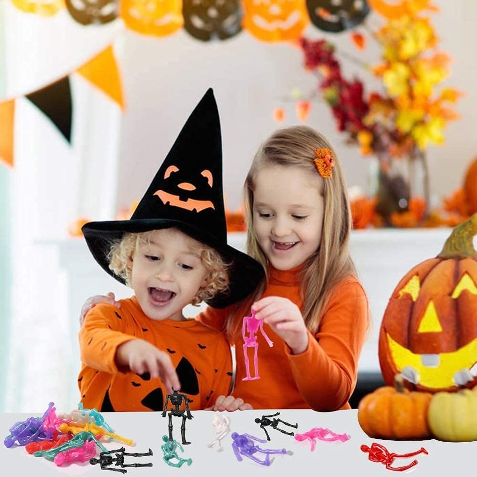 24PCS Halloween Stretchy Skeleton Toys, Assorted Color Stretchy Skull ...
