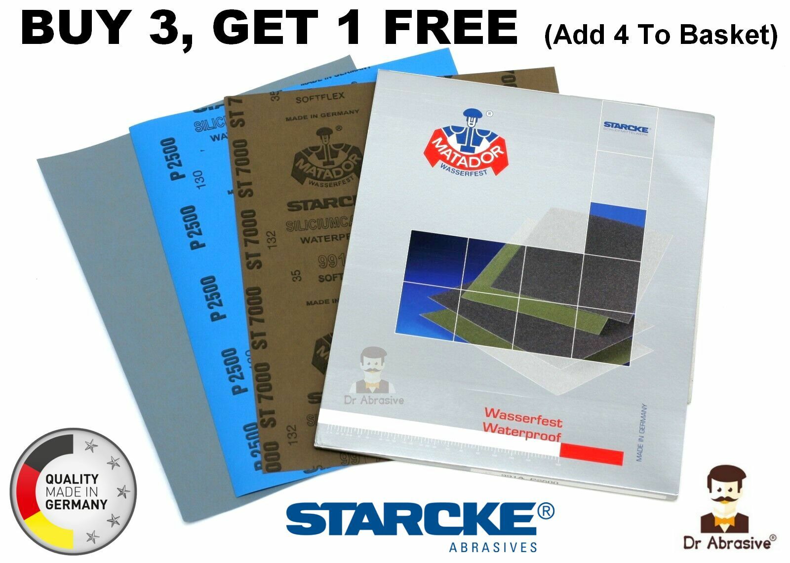 Wet and Dry Sandpaper Starcke Waterproof Sheets Assorted Grit 180-7000 ...
