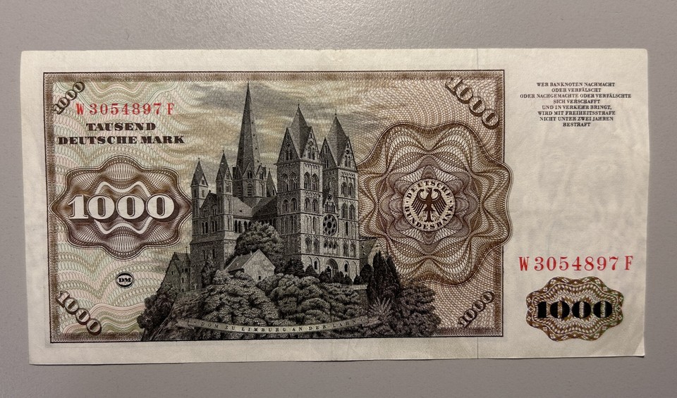 1000 DM Schein Banknote Geld Geldschein Deutsche Mark 1977 Sammler ...