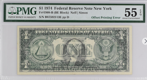 1974 PMG 55 FR #1908-B $1 (BE BLOCK) ERROR | eBay