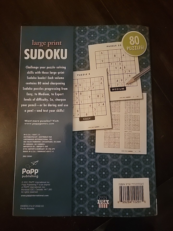 Large Print Sudoku Papp Puzzles Volume 33 NEW 8”x11” | eBay