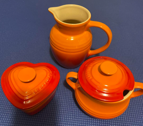 Le Creuset Heart Petit Ramekin & Sugar Pot & Creamer Milk Pot Set of 3 ...