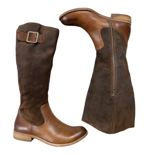 Kork Ease Tall Brown Distressed Leather & Suede Knee High Riding Boots ...