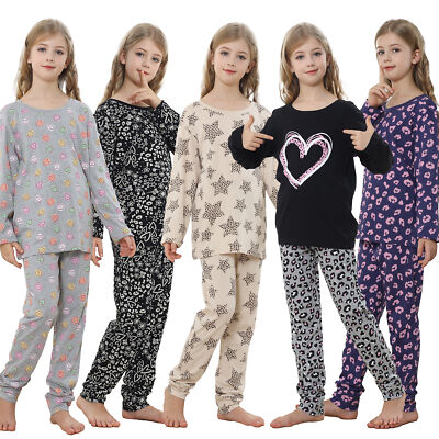Girls Pyjamas Pjs Nightwear Set Loungewear 100% Cotton Long Sleeve 8-13 ...