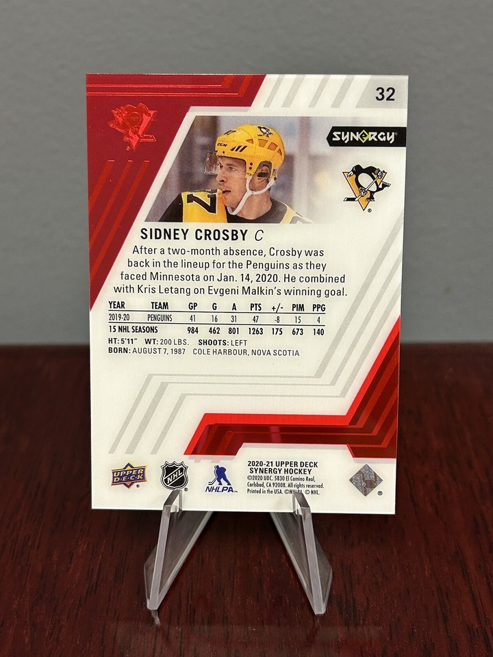 2020-21 UD Synergy Veteran #32 Sidney Crosby Red Base Pittsburgh ...