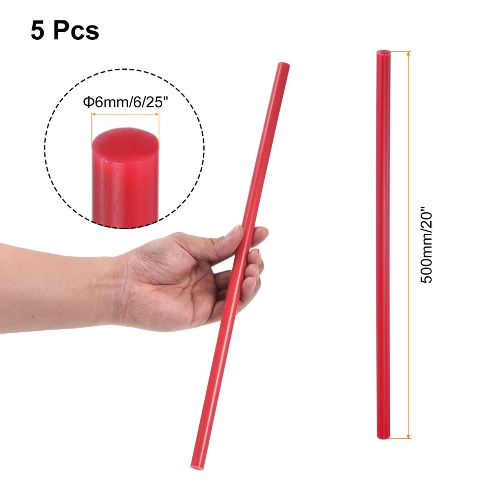 Plastic Round Rod,6mm Dia 50cm Red Engineering Plastic Round Bar 5pcs ...