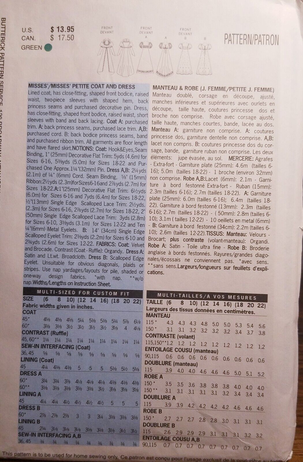 Butterick 6630 Regency Jane Austen Costume Coat Dress Pattern Sz 12 ...