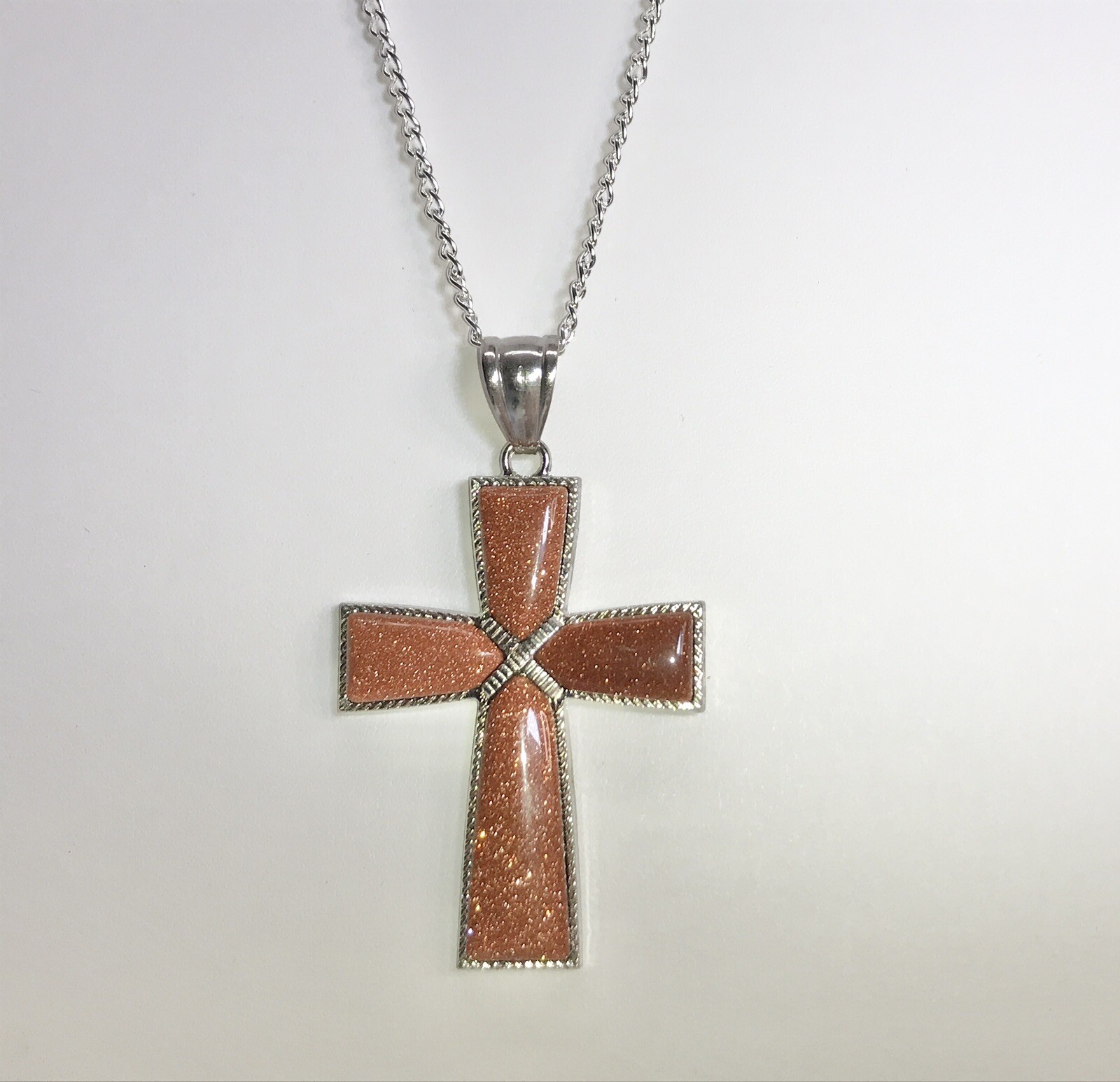 Brown Goldstone Sparkling Cross Pendant Necklace Chain Religous Jewelry ...