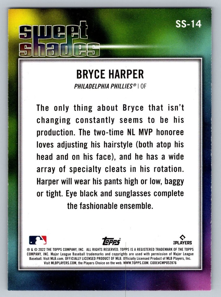 2022 Topps #SS-14 Bryce Harper Sweet Shades | eBay