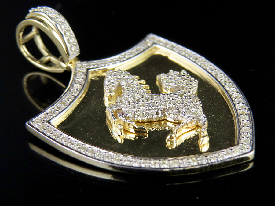 10K Yellow Gold Ferrari Logo Horse Shield Genuine Diamond Pendant Charm ...