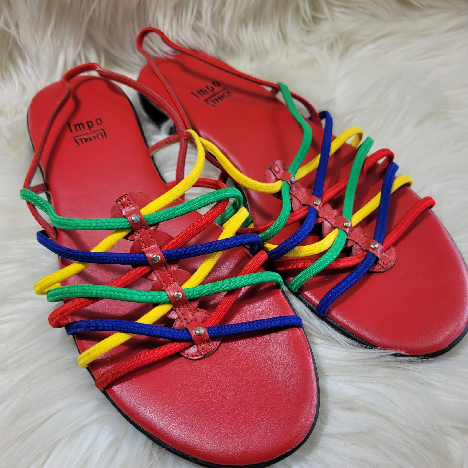 Impo Stretch Sandals Red Rainbow Slip On Ladies Sandals Size 9 M Becket ...