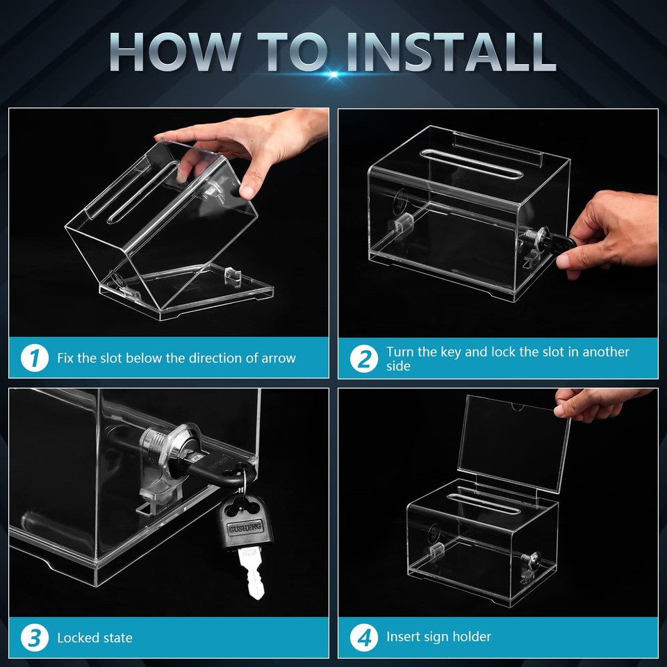 Acrylic Donation Box Fundraising Suggestion Box with Lock and Sign ...