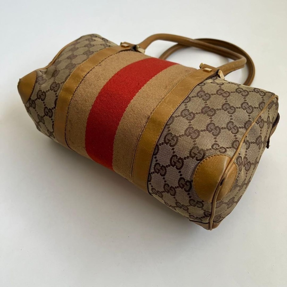 GUCCI Web Stripe GG Mini Boston Bag Beige Canvas Authentic | eBay