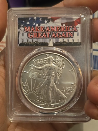 2024-(W) $1 Silver Eagle Dollar PCGS GEMUNC FS MAGA Label coin .999 ...