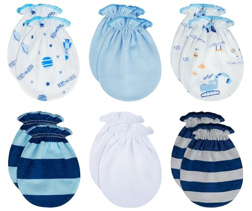 No Scratch and Caps 100% Cotton for Newborn Baby 0-6 Mittens 6 Pairs/Mb ...