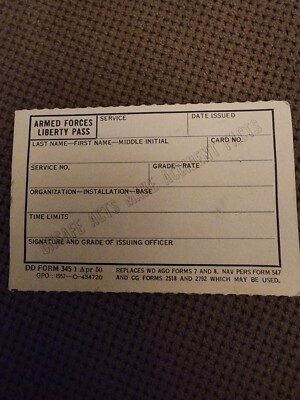 1950 Blank United States Armed Forces Liberty Pass Army Vintage | eBay