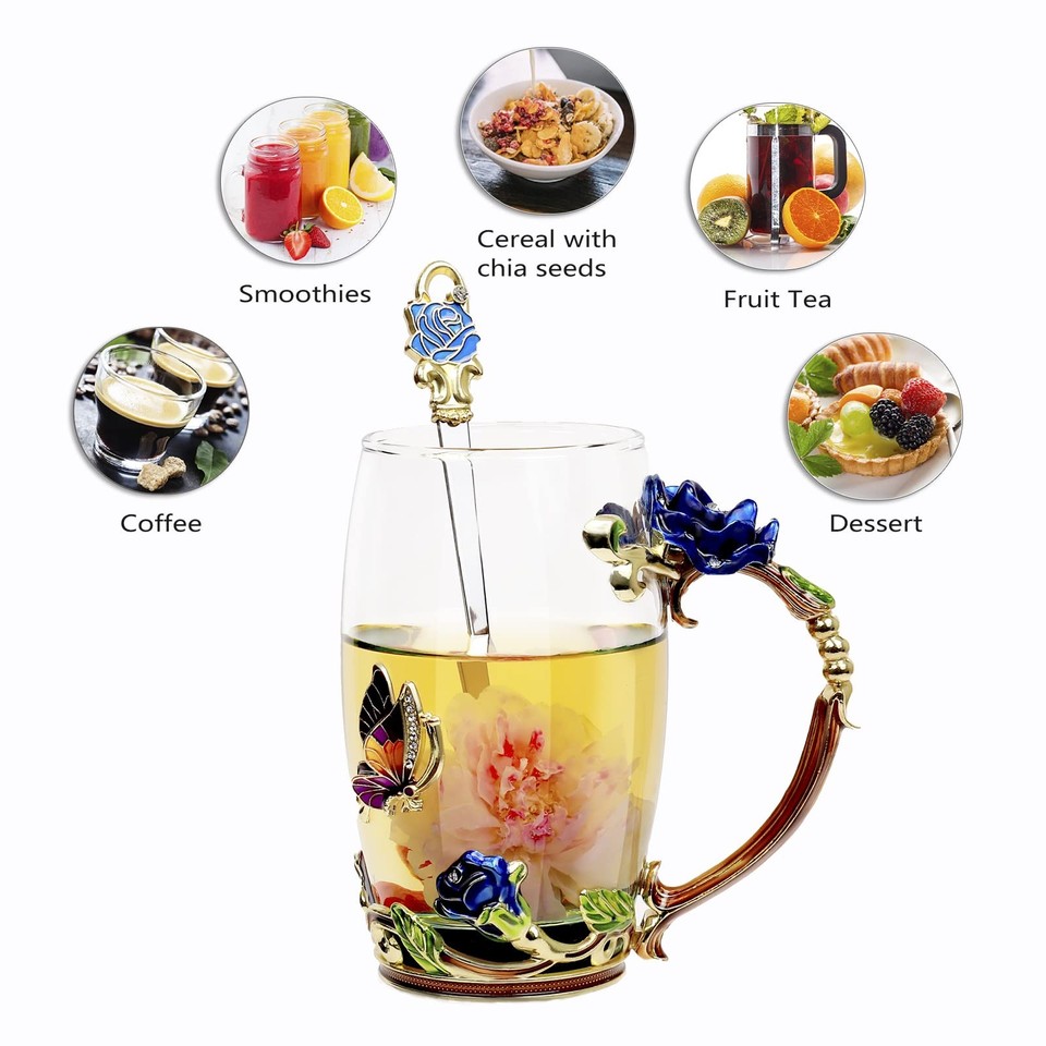 DUMVOIN Tea Cup Glass Coffee Mugs,Fancy Tea Cup Set Birthday Christmas ...