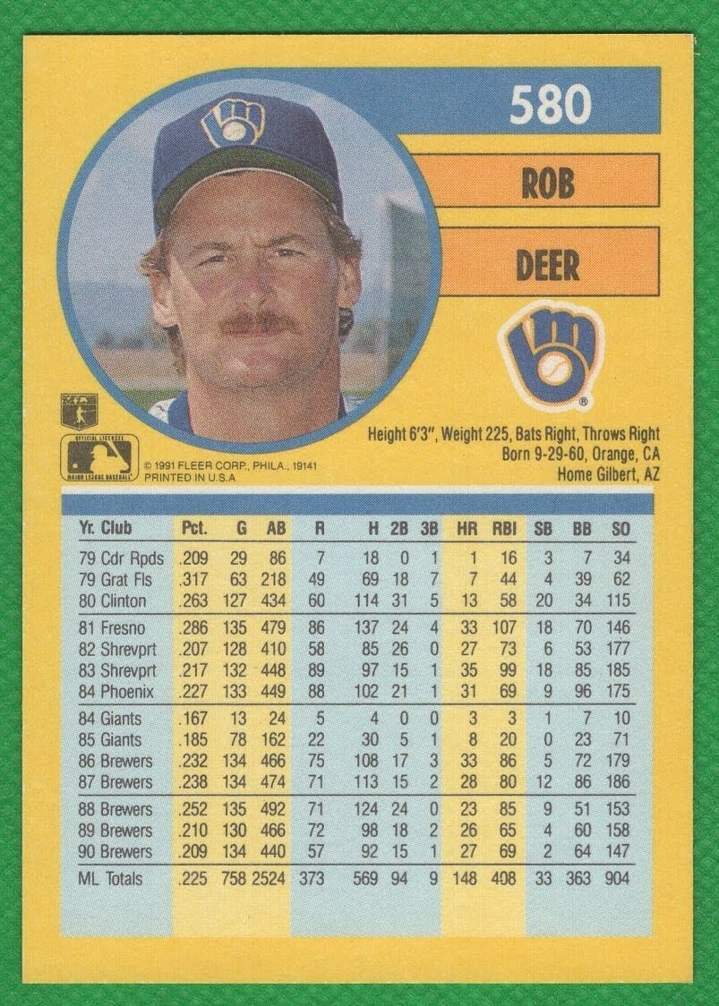 1991 Fleer - #580 Rob Deer for sale online | eBay