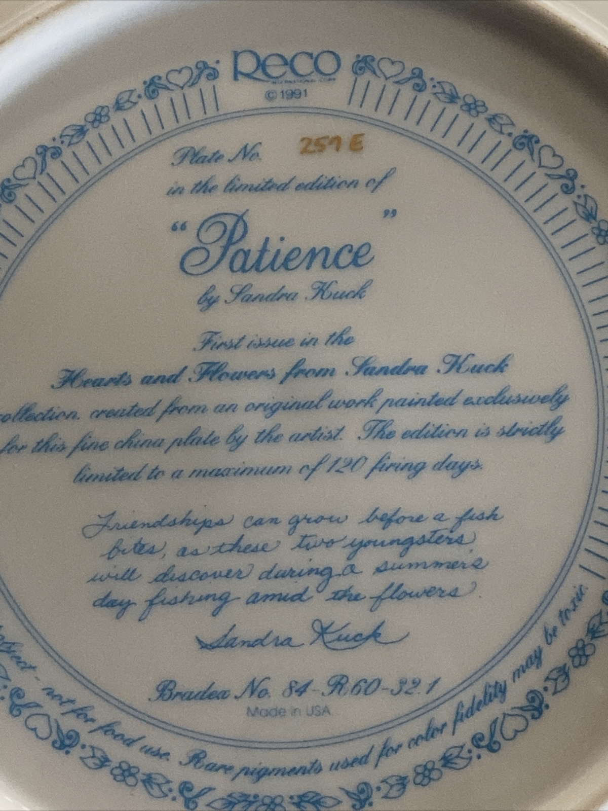 RECO Patience 1991 Plate Bradford Exchange 1st in Hearts and Flowers ...