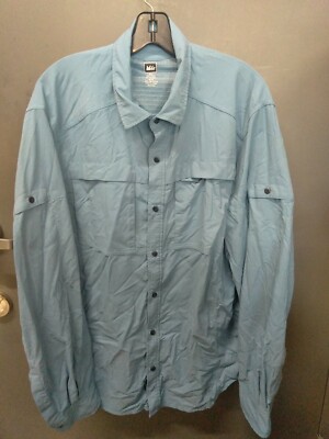 Men’s X Large REI Button Up Shirt Solid Blue Long Sleeve RN 37249 ...