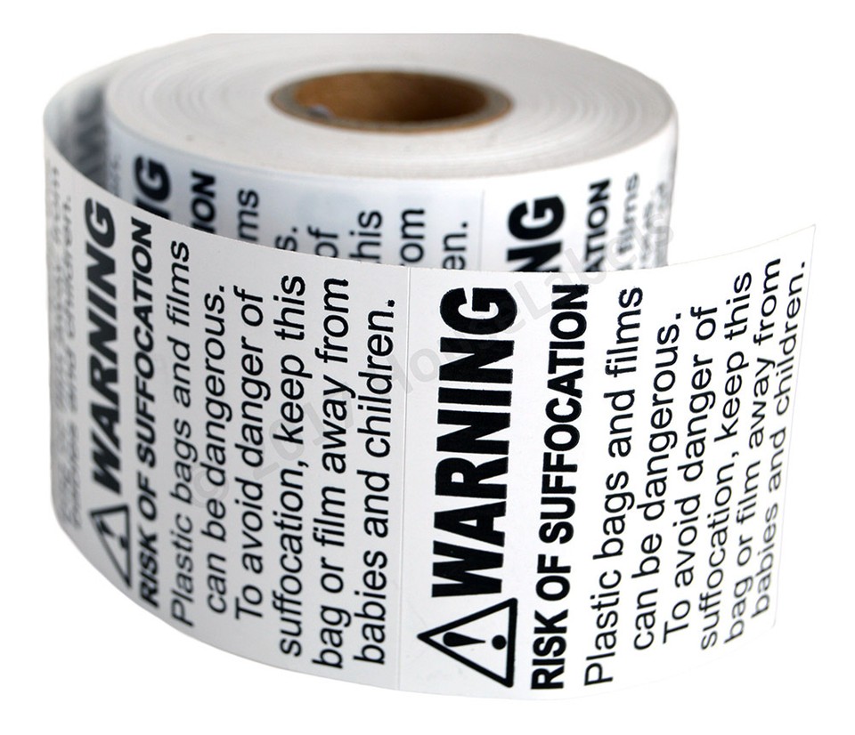 SUFFOCATION WARNING Labels/Stickers (2 x 2) - FBA Approved - (40) Rolls ...