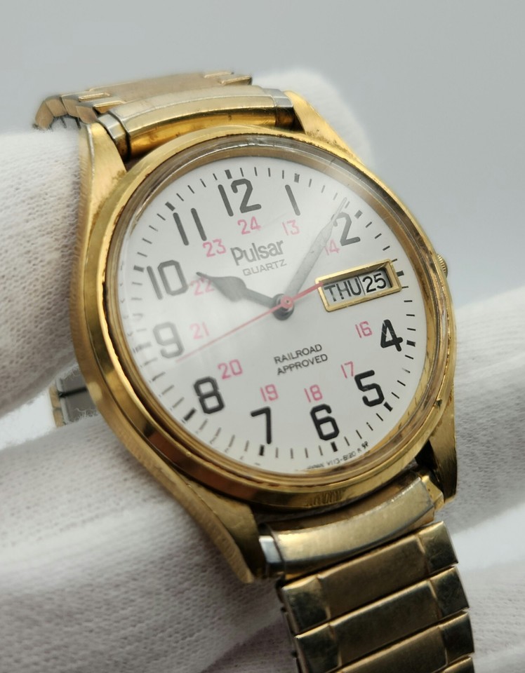 Pulsar Railroad Approved Vintage Gold Tone Quartz Watch - FOR PARTS ...