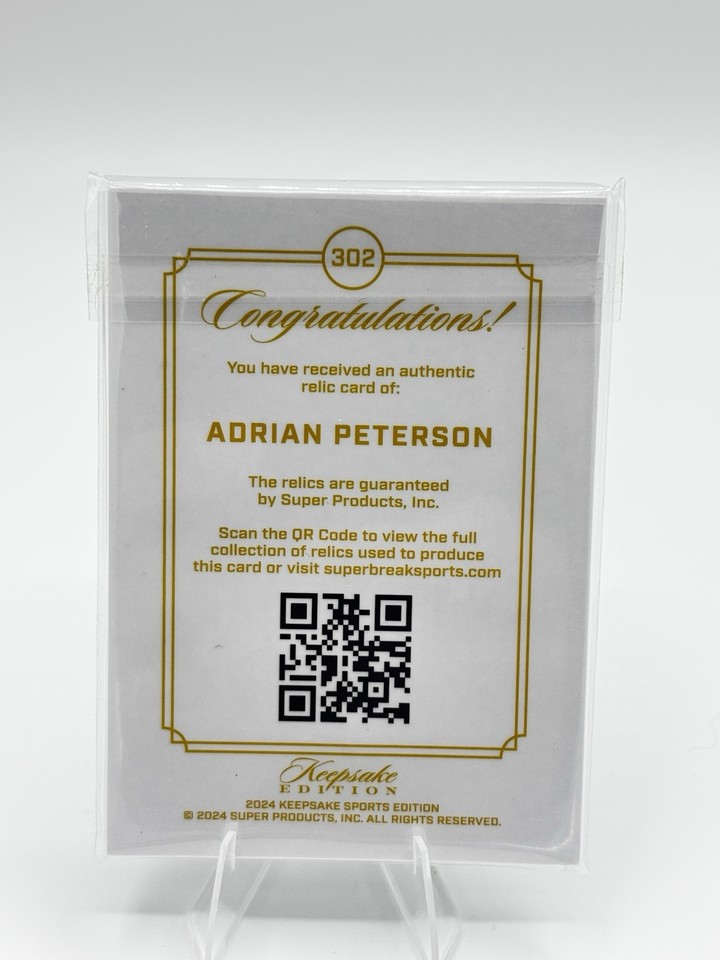 2023 Keepsake Edition Adrian Peterson Gem Relic Tri-Patch Card. /99 | eBay
