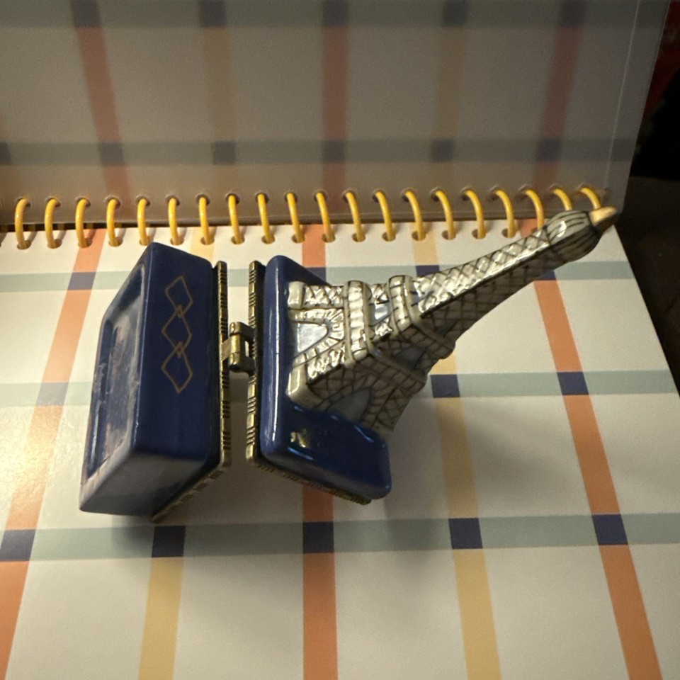 Eiffel Tower Paris France Trinket/Pill Box Hinged Porcelain 3” La Dame ...