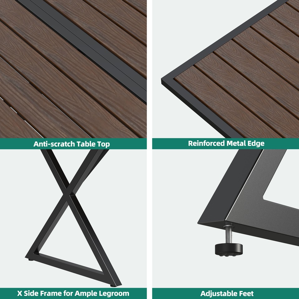 Outdoor Patio Dining Tables Metal Frame Rectangular Faux Wood Tabletop ...