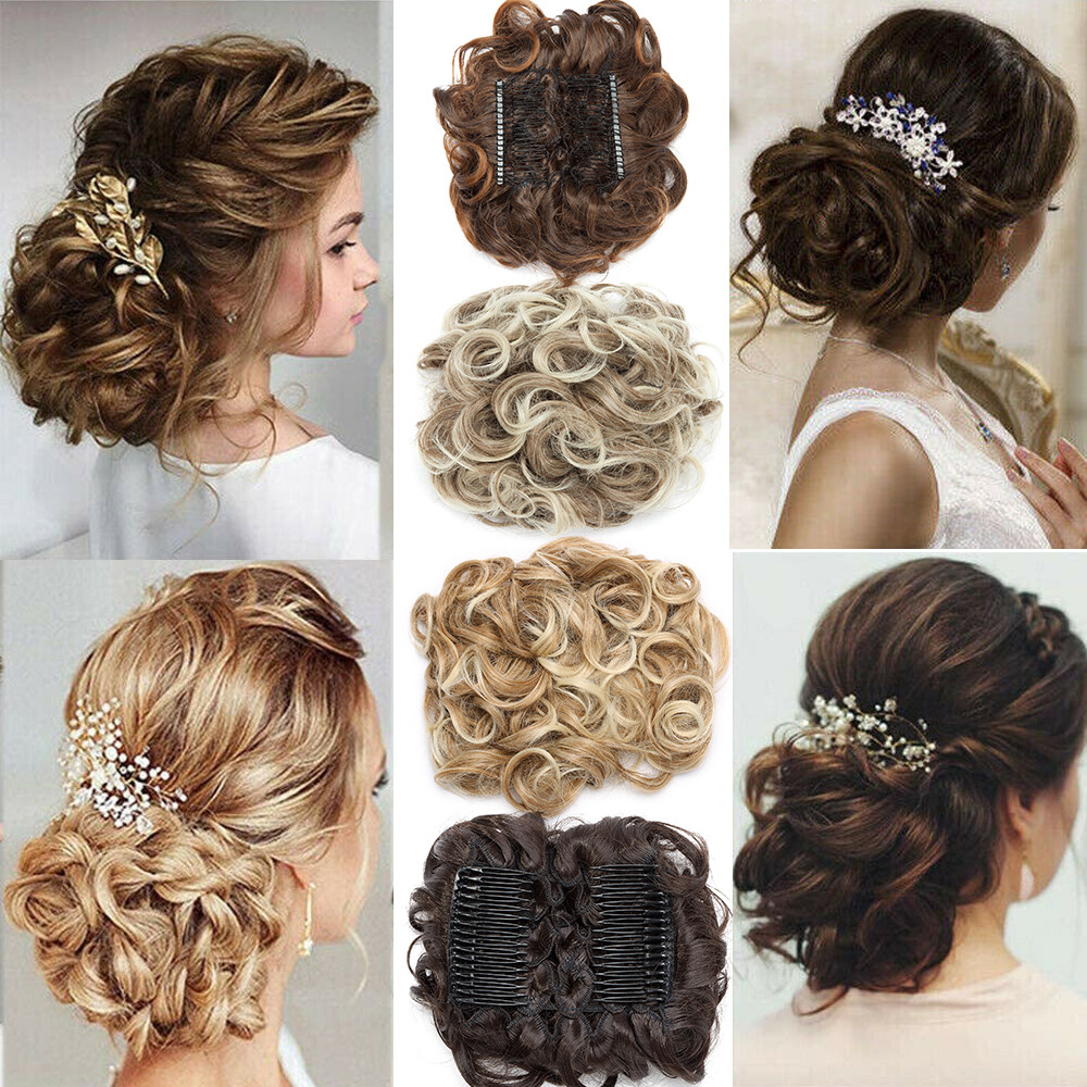 Large Curly Bun Chignon With Two Combs Clip In Synthetic Hair Extension ...