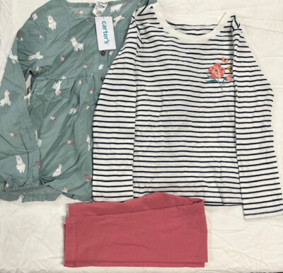 Carter’s Girls 3 Pieces Set 2 Shirts Pants Llamas Print (Multicolor 2T ...