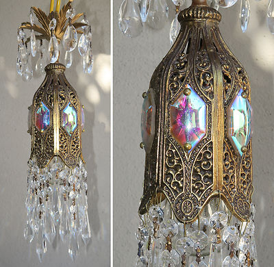 1 Jeweled Tulip lily filigree SWAG Piersed Crystal lamp chandelier ...