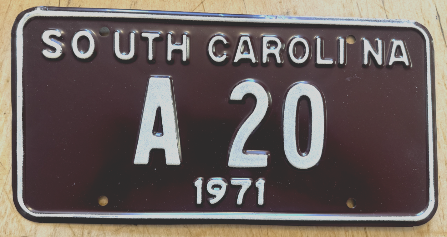 1971 SOUTH CAROLINA LOW NUMBER LICENSE PLATE " A 20 " SC | eBay
