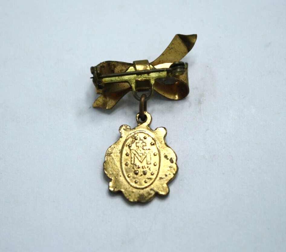 Immaculate Conception Virgin Mary Gold Tone Blue Rhinestone Brooch Drop ...