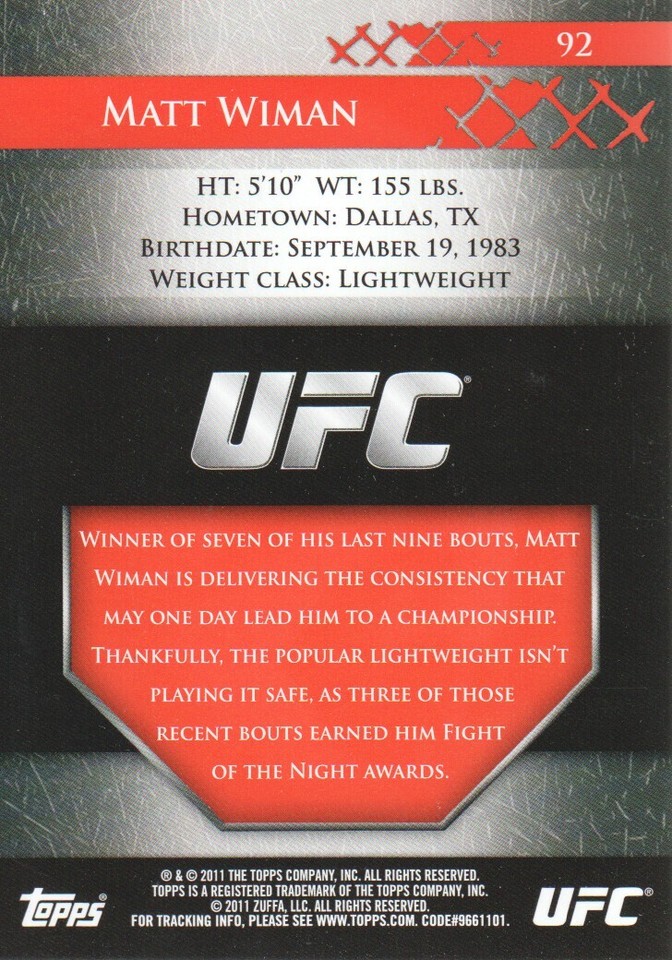 2011 Topps UFC Title Shot Card #92 Matt Wiman | eBay