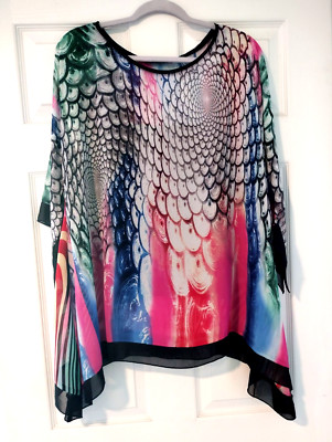 Fabulous Colorful Chiffon Scarf Top with Black Tank Size Large | eBay