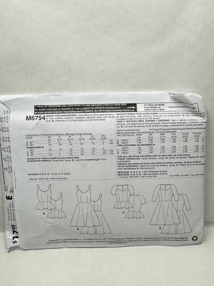 McCalls M6754 Misses Top Tank Dress Easy Pattern 16-26 *Uncut* | eBay