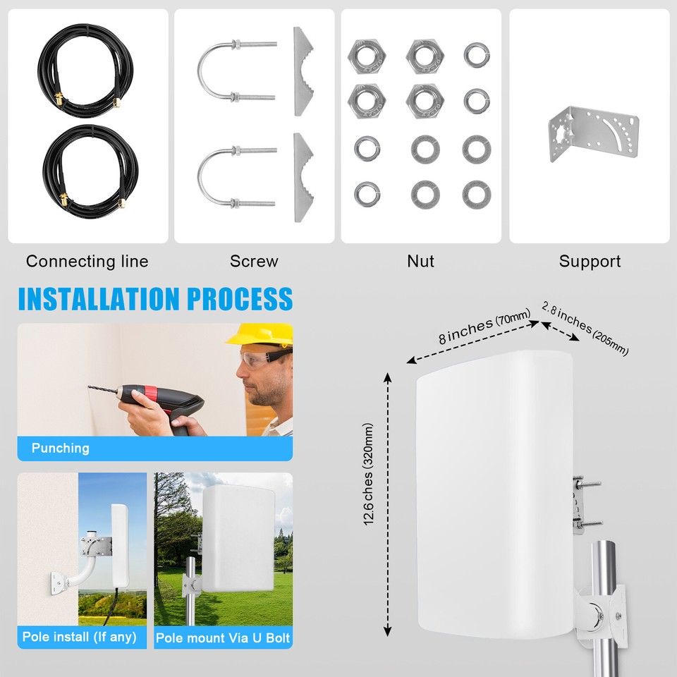 Maswell® 4G 5G 2X2 MIMO Antenna Booster 10dBi 700-3800MHz T-Mobile ...